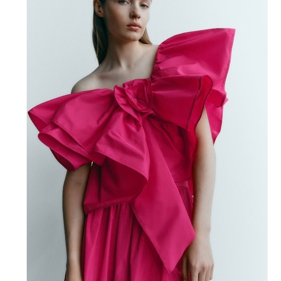 Zara | Tops | Zara Pink Voluminous Ruffle Asymmetric Top | Poshmark